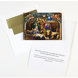 Vermont Christmas Company Box of 'In the Manger' Christmas Cards - 15 Cards & 16 Foil Envelopes