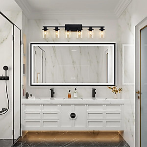 stambord 6 Light Matte Black Bathroom Vanity Light Fixtures with Clear Glass and Metal Base, Black Vanity Lights for Bathroom Over Mirror