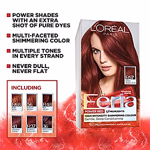 L'Oreal Paris Feria Multi-Faceted Shimmering Permanent Hair Color, R48 Red Velvet (Intense Deep Auburn), Pack of 1, Hair Dye