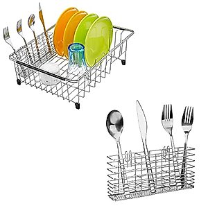 iPEGTOP Expandable Deep Large Dish Drying Rack and Utensil Cutlery Holder