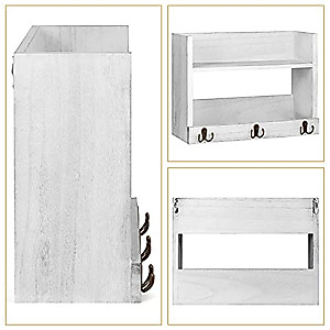 Wall Mounted Bathroom Shelf with Towel Rack 2-Tier Rustic Floating Shelves Towel Holder with 3 Hooks, Bathroom Organizer Shelves for Bathroom, Office, Living Room, Bedroom, Kitchen