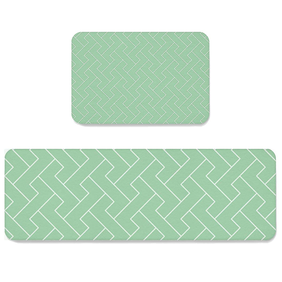 HELLOWINK Kitchen Mat Set of 2 Anti-Fatigue Kitchen Rug, Mint Green Non-Slip Kitchen Mats and Rugs, Kitchen Doormat Runner Rug for Floor Home Office Sink Laundry, Geometric