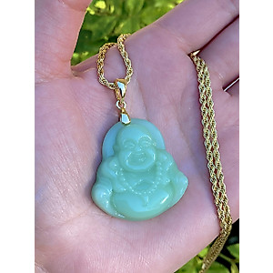 Smiling Laughing Buddha Green Jade Pendant Cute Necklace Rope Chain Genuine Certified Grade A Jadeite Jade Hand Crafted, Jade Neckalce, 14k Gold Filled Buddha necklace, Jade Medallion Apple Green
