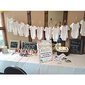 Diaper Raffle Cards with Sign(Sign 8x10 Inch), Leafy Floral Theme Baby Shower Games, Baby Showers Decorations -1 Standing Sign + 50 Guessing Cards(raffle16)