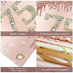 Happy 75th Birthday Banner Backdrop Decorations for Women, Rose Gold 75 Birthday Party Sign Supplies, Pink 75 Year Old Birthday Poster Background Photo Booth Props Decor