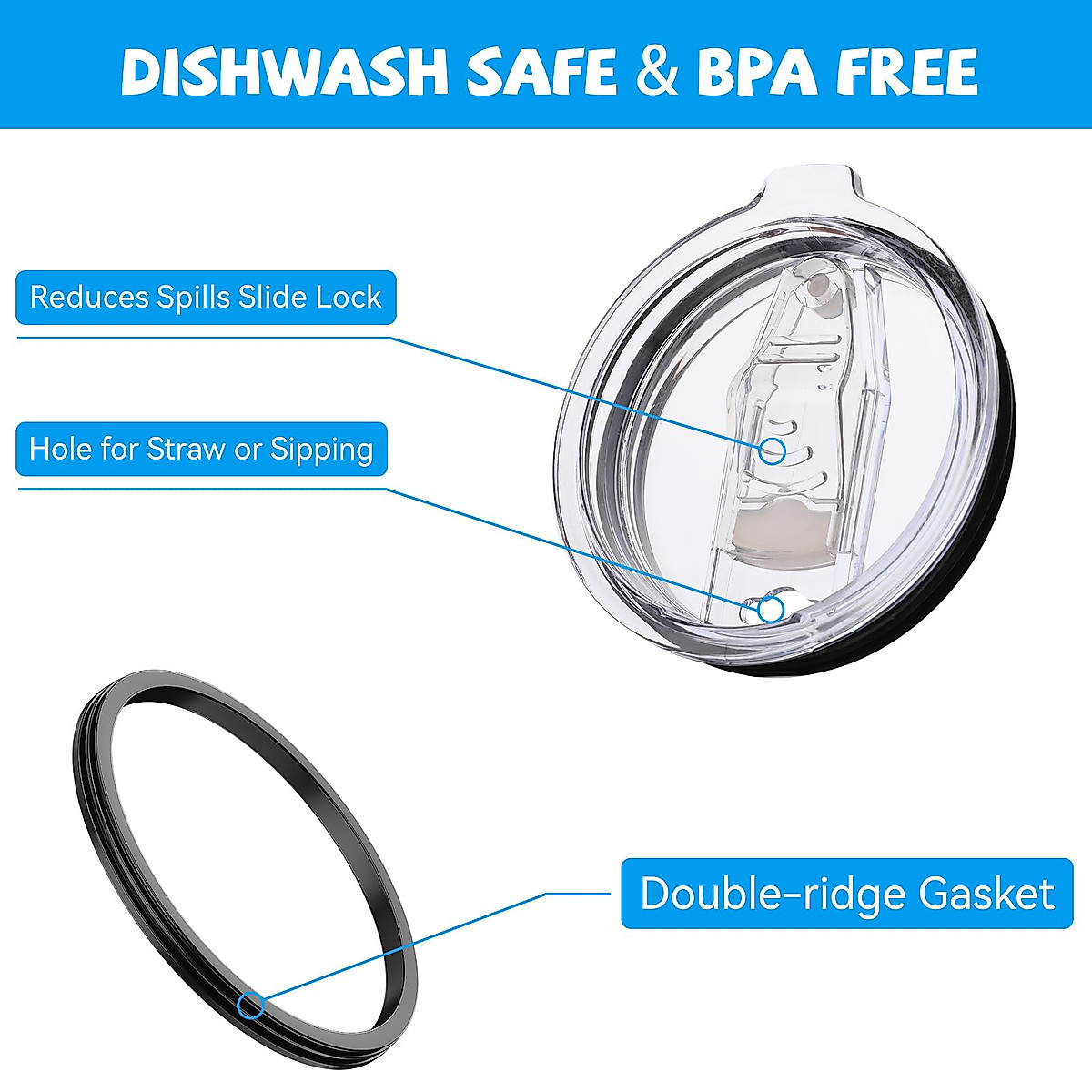 HASLE OUTFITTERS 20 oz Tumbler Lids Replacement Lids for Stainless Steel Tumbler Splash Resistant Lids for Mouth Tumbler Cooler Cup(20 oz, 2 Pack)