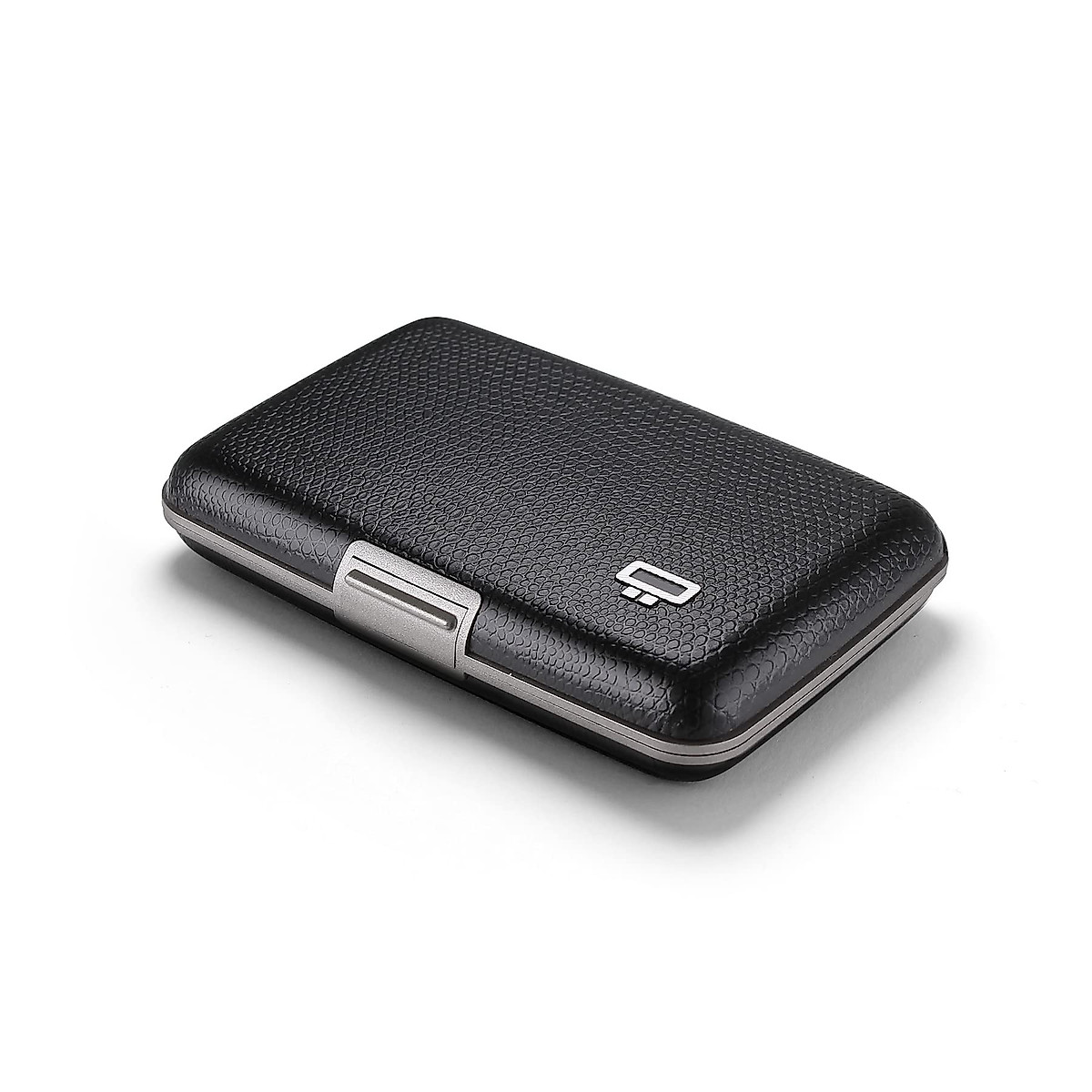 ÖGON -DESIGNS- Aluminum wallet smart case RFID Blocking – The original minimalist slim card holder for men and woman - Vegan Leather Snake Black/Grey Interior