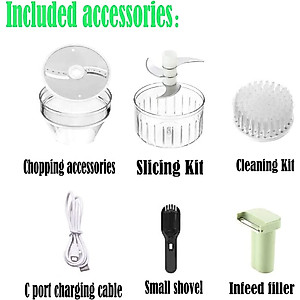 Kitchen Goods Electric Vegetable Cutter Set - 4 in 1 Portable, Rechargeable, Wireless Food Processor & Chopper Machine for Pepper, Garlic, Onion, Celery & Meat