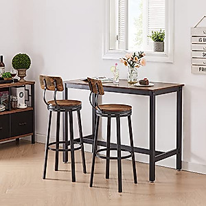 IRCPEN Bar Stools with Back, Set of 2 Swivel Breakfast Stools,41-Inch High Kitchen Stools with Backrest, Footrest, Industrial Seat for Dining Room Kitchen Bar (13.4 X41 inches)