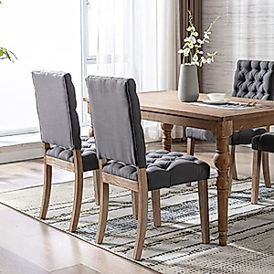 AMNOOL Linen Dining Chair Set of 2 Wooden Frame Tufted Upholstered Dining Chairs with Wooden Legs Desk Chair Side Chair High Back for Kitchen Dining Room Living Room Bedroom (Grey)