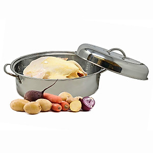 Stainless Steel Oval Lidded Roaster Pan Extra Large & Lightweight With Lid & Wire Rack | Multi-Purpose Oven Cookware High Dome | Meat Joints Chicken Vegetables 9.5 Quart Capacity
