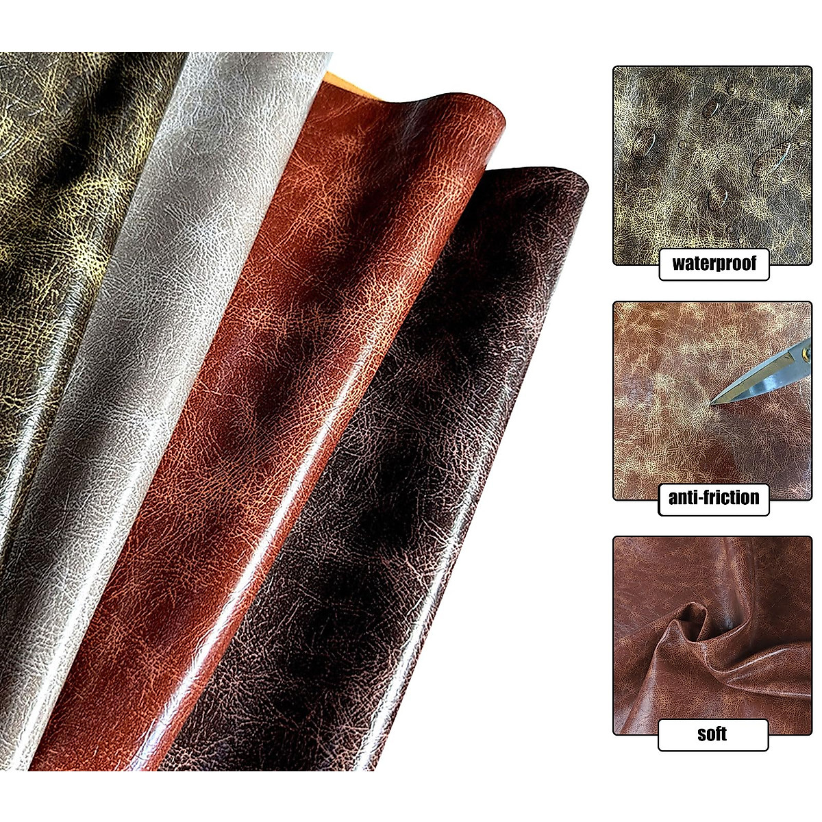 CDY Marine Vinyl Fabric,Soft Waterproof Synthetic PU Fabric Material 1.1mm Thick 54" x 36"Upholstery Faux Leather Fabric for Upholstery Muscle Car,Furniture, Sofa (Black Gray)