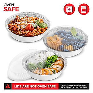 Stock Your Home 7 Inch Round Aluminum Pans with Lids (50 Pack) Disposable Foil Pan with Clear Dome Top, To Go Pie Tins, Containers for Baking or Take out Food