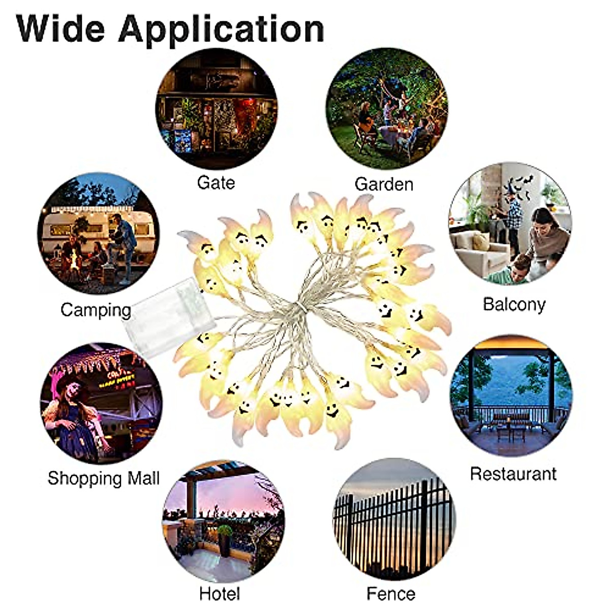 FORRADER Ghost String Lights Decor 15 ft 0.5W LED Lights , Battery Powered with 2 Modes, Halloween Decorations Outdoor & Indoor for Home/Garden/Carnival/Festivals