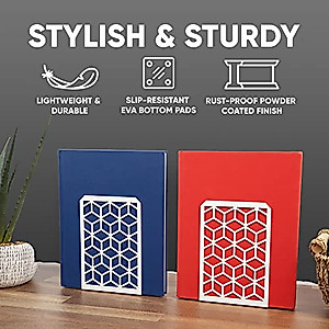 3D Metal White Bookends for Heavy Books, Premium Boho Book Ends for Office, Sturdy Book Stopper, Rustproof and Durable Bookends Decorative Unique for Home, 7 (L) x 4.75 (W) inches, 1 Pair - Geomod