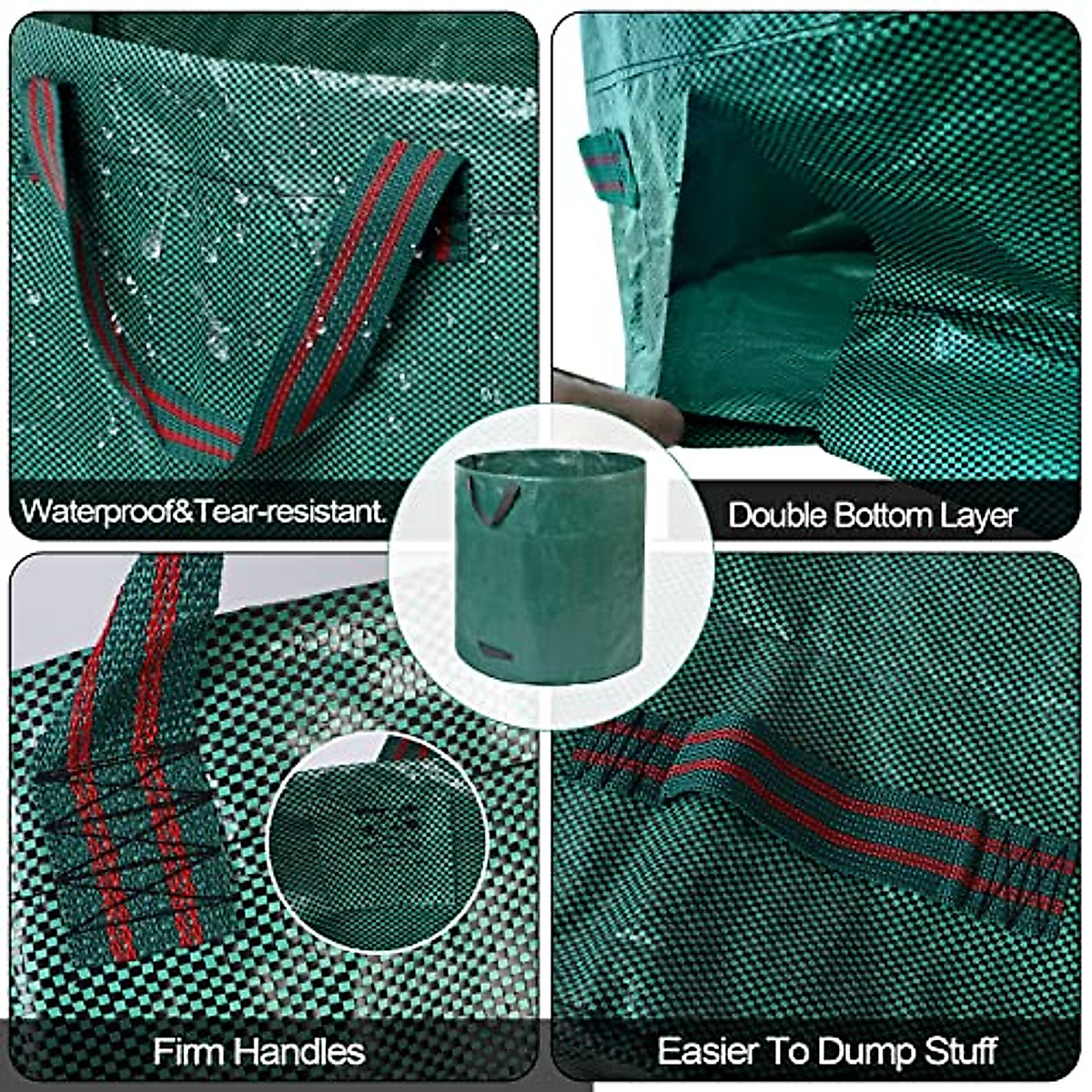 Pilntons 3 Pack 137 Gallons Reusable Yard Waste Bags with Double Bottom Extra Large Leaf Lawn Bags Reusable Heavy Duty With 4 Handles Garden waste Bags Containers for Debris Grass Clipping