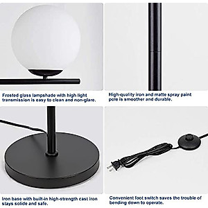 DLLT Modern LED Sphere Floor Lamp-9W Frosted Glass Globe Standing Lamps for bedroom, Energy Saving Mid Century Tall Pole Standing Accent lighting for Living Room, Office, Bedroom, Black