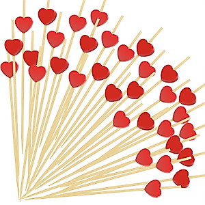 SEANSDA Red Heart Cocktail Picks, Mothers Day Decorations Toothpicks for Appetizers, Decorative Bamboo Skewers, 4.7 IN Long Fancy Wooden Cocktail Sticks for Party Drinks Food Wedding décor 100PCS