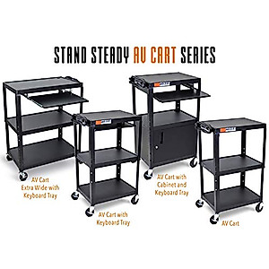 Line Leader AV Cart - Includes Height Adjustable Top Shelf - 15 ft Power Cord with Cord Management Included - Easy to Assemble (42 x 24 x 18 / Black)