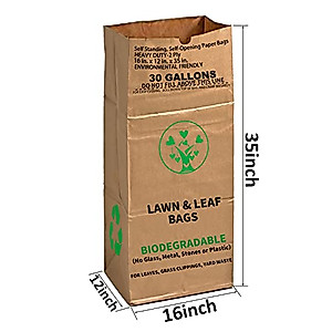 AimGrowth 30 Gallon Heavy Duty Brown Paper Lawn and Leaf Bags with 20 GAL Dustpan-Type Bag, 2-Ply Heavy Duty Large Kraft Paper Bags (10 Count) | Tear Resistant Yard Waste Bag for Home and Garden