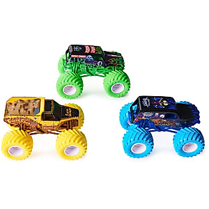 Monster Jam, Charged Crushers 3-Pack (Grave Digger, Son-Uva Digger and Earth Shaker), 1:64 Scale