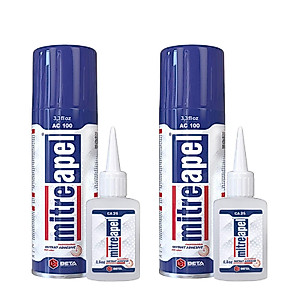 MITREAPEL CA Glue with Activator (2 x 0.80 oz - 2 x 3.30 fl oz.) - CA Glue for Woodworking - Cyanoacrylate Glue and Activator Spray - Crazy Glue, Super Glue for Crafts and DIY Projects - (2 Pk)