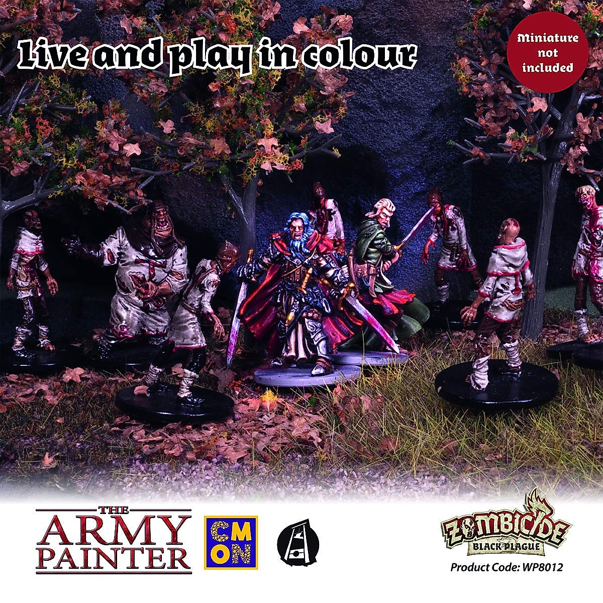 The Army Painter Zombicide Paint Set, 10 Dropper Bottles of Miniature Paint with Free Paintbrush, High-Pigment Zombicide Black Plague Paint Set for Miniatures - Warpaints Zombicide Black Plague Set