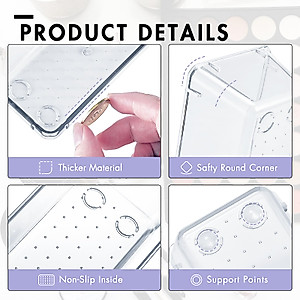 HOUSE DAY Desk Drawer Organizer Bins 4 PCS, 9*3*2" Clear Drawer Organizers with Silicone Pads, Vanity Organizers and Storage, Non Slip Plastic Drawer Organizer for Makeup, Bathroom, Kitchen, Office