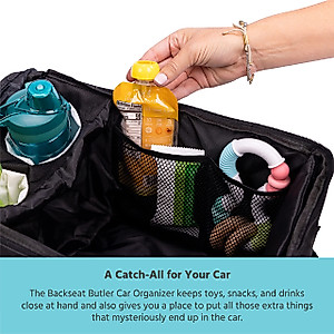 J.L. Childress Backseat Butler Car Seat Organizer - Cup Holders and Storage for Front, Back, Passenger Seats, Trunk - Travel Roadtrip Organization - Extra Large Size - 10 Pockets - Black