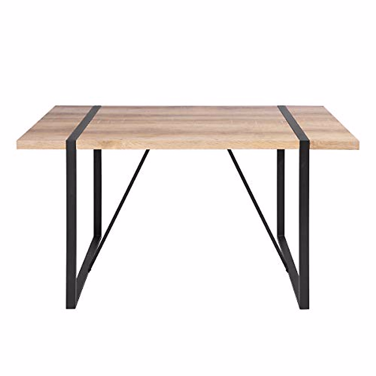 Modern Rectangular Dining Table, 31.5" x 55.1" Farmhouse Wood Kitchen Desk with Long Veneer Top and X-Shaped Steel Base, for 6 Living Room Small Spaces Dinning, Oak & Black