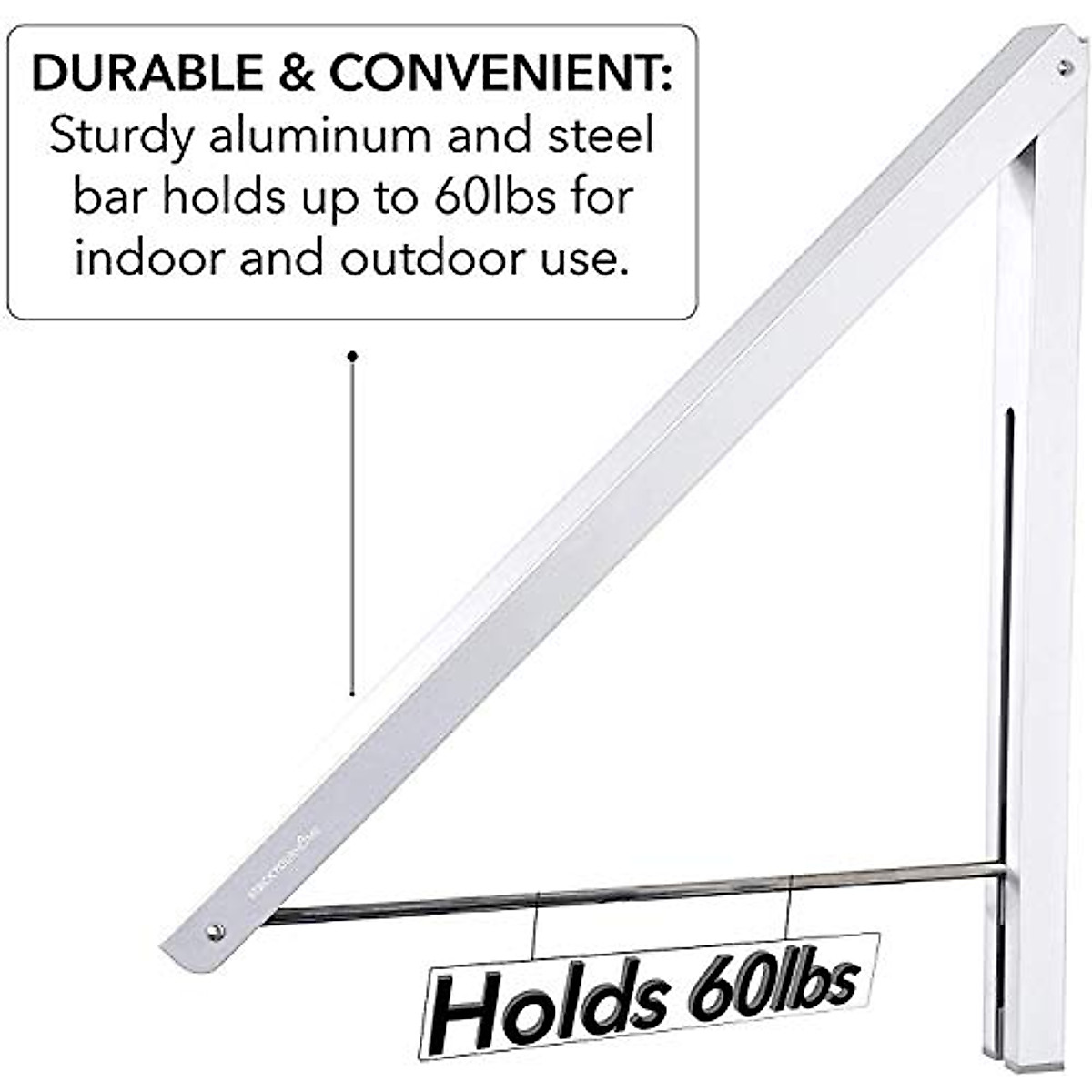 Stock Your Home Single Foldable Clothing Rack, Wall-Mounted Retractable Clothes Hanger for Laundry Dryer Room, Hanging Drying Rod, Small Collapsible Folding Garment Racks, Dorm Accessories (White)