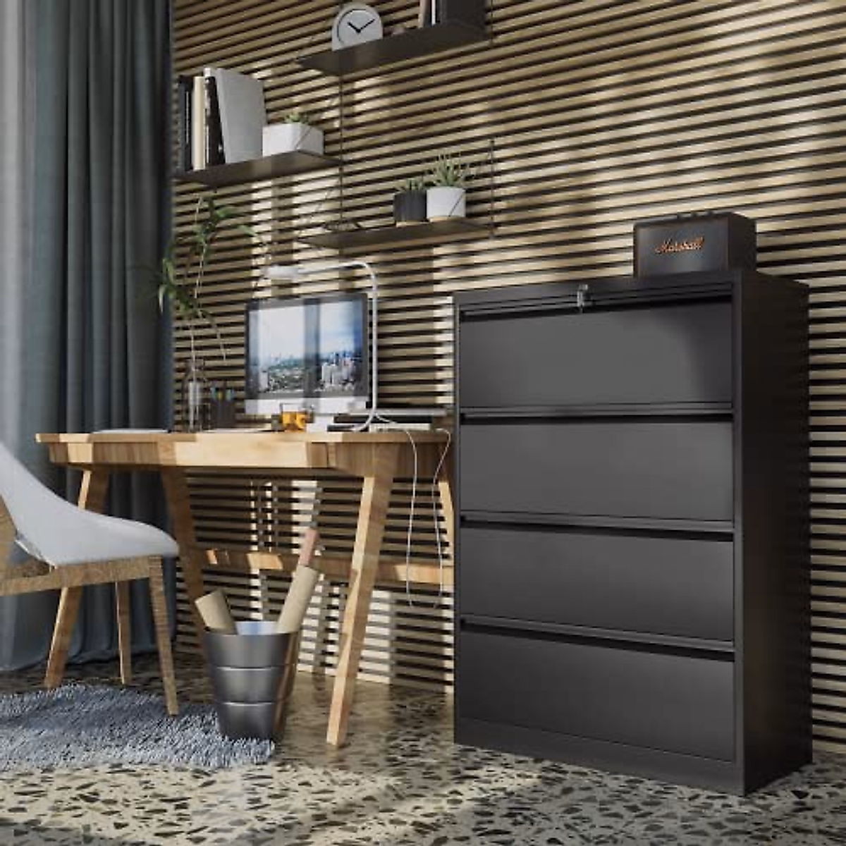 Aobabo 4 Drawer Metal Lateral File Cabinet with Lock,Metal Storage Cabinet for Hanging Files Letter/Legal/F4/A4 Size,Steel Filing Cabinet for Home Office,Assembly Required (Black,4 Drawer)…