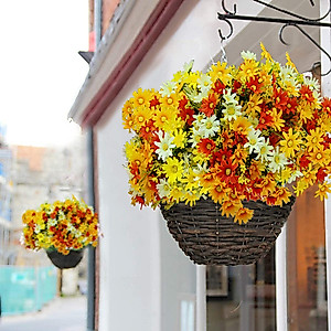 HEJIAYI Artificial Outdoor Flowers - 8 Bundles Fake UV Resistant Shrubs Flowers for Indoor Outdoor Home Garden Kitchen Office Table Vase(Yellow)