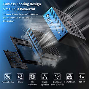 Fanless N100 Mini PC Firewall Micro Appliance,Intel 12th Alder Lake-N100 Dual Gigabit Ethernet Desktop Mini Computer 16GB DDR4 RAM 512GB NVME SSD,Home Office Business PC 4K Triple Display DP/HD/VGA