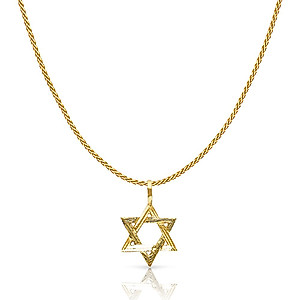 Ioka 14K Yellow Gold Star of David Charm Pendant with 0.9mm Wheat Chain Necklace - 16"