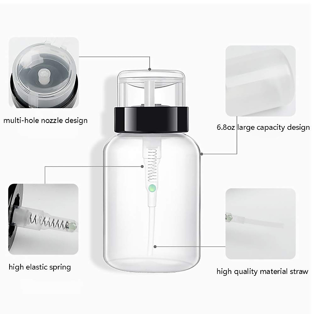 Hedume 16 Pack Push Down Empty Lockable Pump Dispenser Bottle, 6.8oz Professional Push Down Liquid Pumping Empty Bottle Dispenser for Nail Polish and Makeup Remover