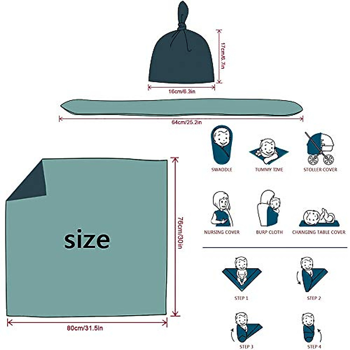 Newborn Floral Swaddle Blanket Purple Flower Rose Baby Receiving Blanket with Headband Soft and Stretchy Infant Swaddle Wrap Blanket for Baby Girl