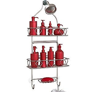 Vdomus 3 Tier Hanging Shower Caddy Bathroom Shower Organizer Shower Rack With Soap Holder- 11.6” x 5” x 24.2”, Mesh Bathroom Shower Head Organizer Shelf for Shampoo and Soap, Upgraded 2nd Edition