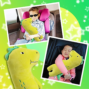 Barelove Seat Belt Cover Pillow for Kids, Car Seatbelt Cushion Shoulder Neck Support Protector Pad, Soft Stuffed Plush Travel Vehicle Safety Belts Strap Pillow for Boys and Girls Headrest (Dinosaur)