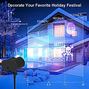 Christmas Halloween Projector Lights, Remote Control Timer 2-in-1 Ocean Wave Snowflake LED Projection Lamp Waterproof, Indoor Outdoor LED Projector Light for Holiday Party Garden Landscape Decorations