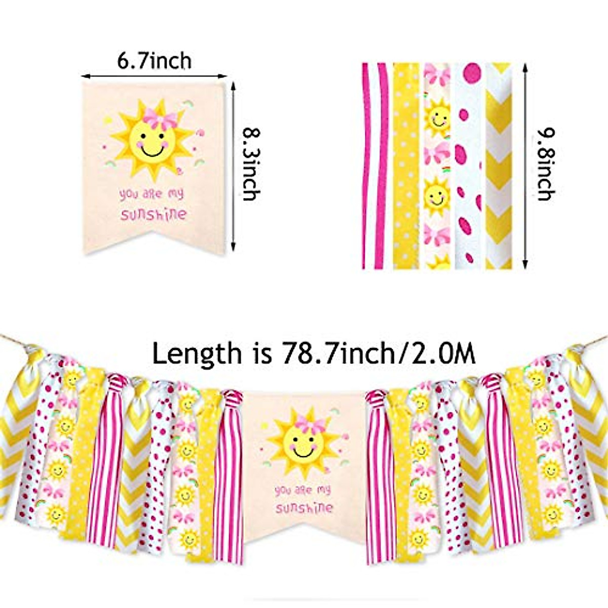 Sunshine Baby Shower Decorations Handmade You are My Sunshine Banner, Sunshine ONE Fabric Ribbon High Chair Banner- 1st Birthday Girls First Birthday Supplies (Sunshine Baby One Set)