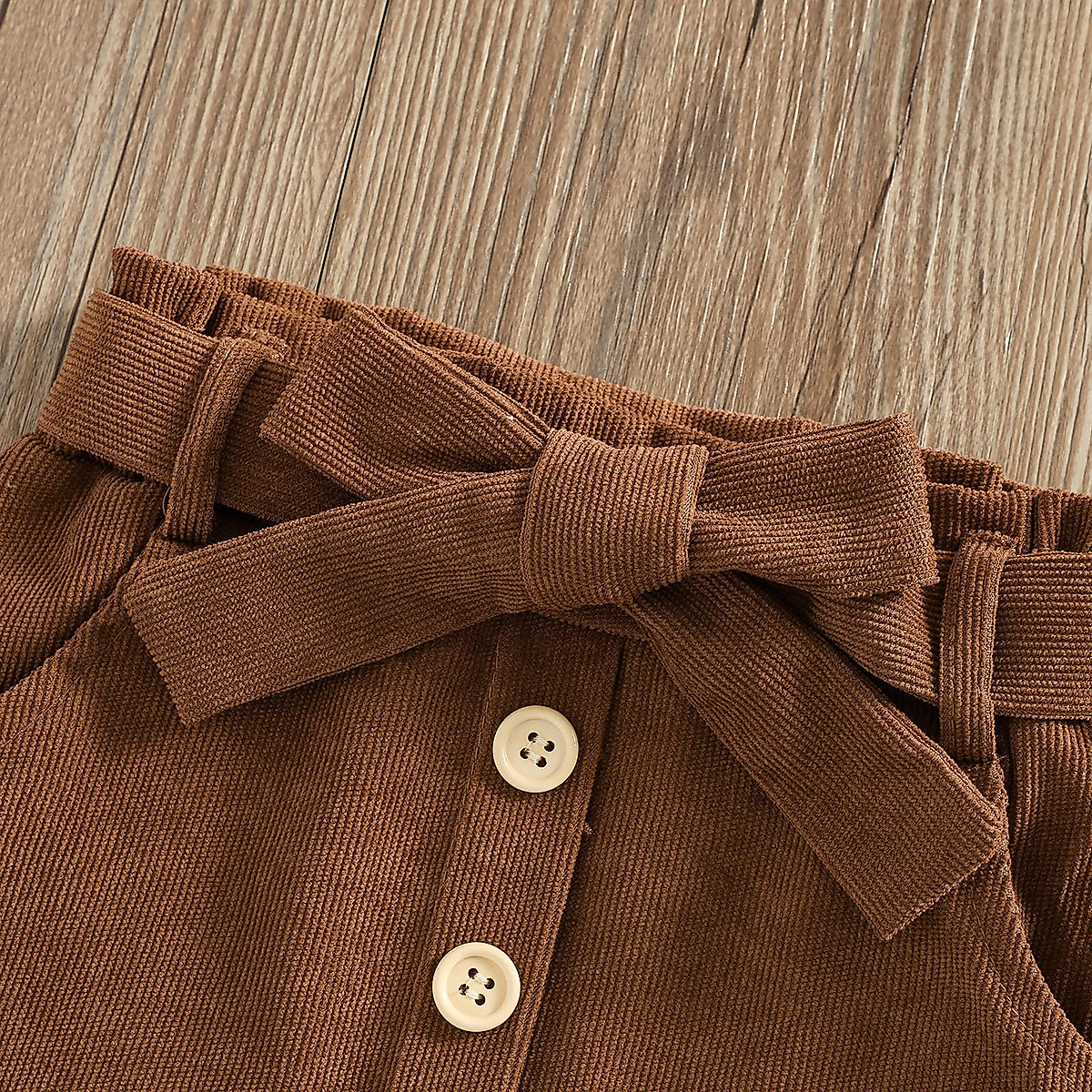 Mubineo Toddler Baby Girl Basic Plain Corduroy Button Skirt Casual Mini Skirts with Belt (Brown, 4T)