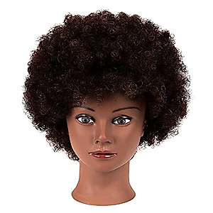 Morris African American Mannequin Head With 100% Human Hair Hairdresser Manikin Curly hair Head Training Head Cosmetology Doll Head for Practice Styling Braiding with Clamp Stand