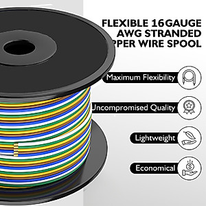 DOAUTO Enough 100Ft Enough 16AWG 5 Way Bonded Trailer RV Camper Towing Boat Wiring Harness Spool, Standard Primary 16AWG 5 Wire Ideal for All Basic Wiring Needs(Green, Yellow, Brown, Blue, White)