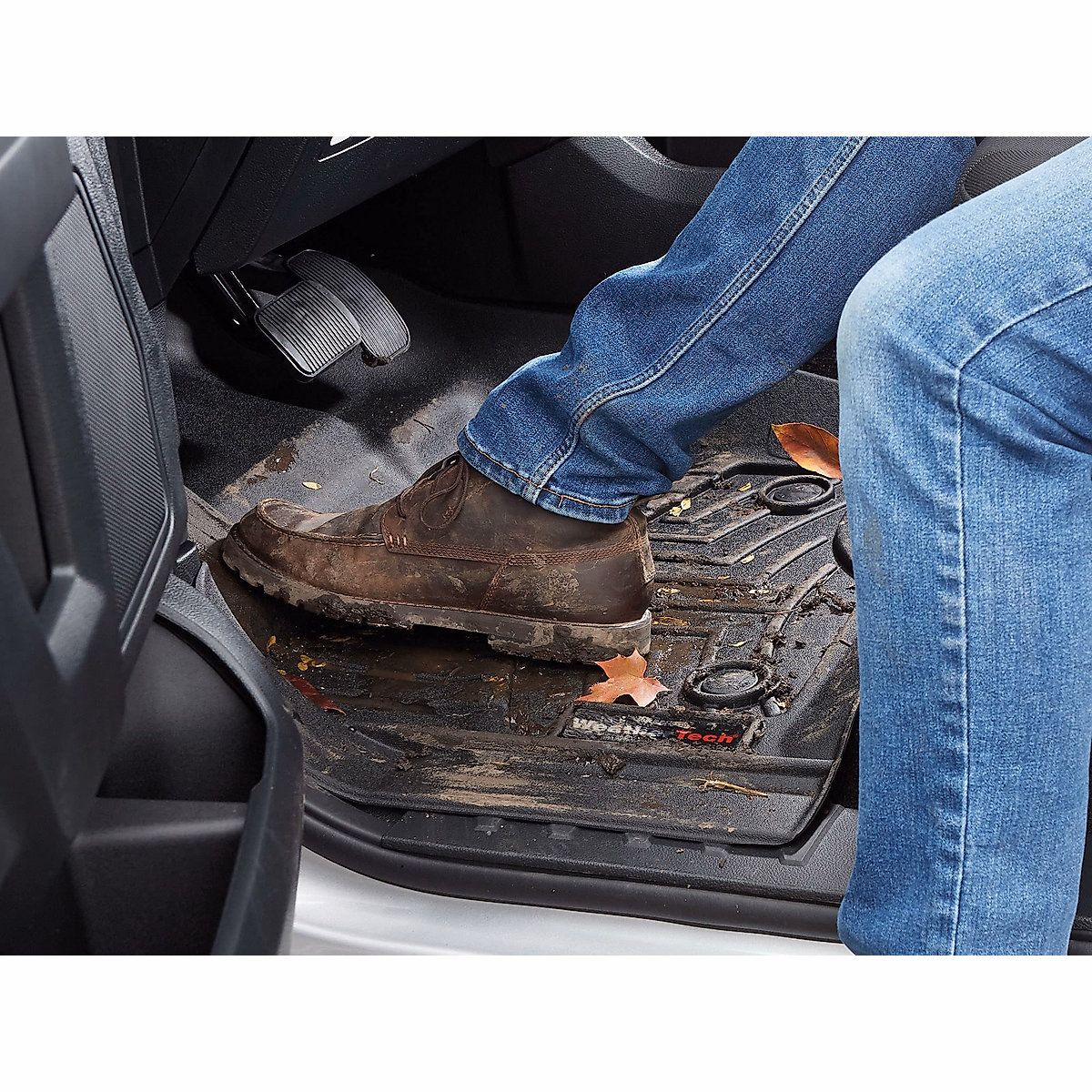 WeatherTech Custom Fit FloorLiners for Silverado 2500HD/3500HD, Sierra 1500, Silverado 1500, Sierra 2500HD/3500HD - 1st & 2nd Row (Over-The-Hump w/full coverage row) (445431-445422), Black