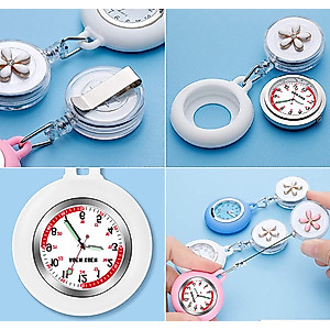 AGEN KGEN 3X Retractable Nurse Watch for Nurses Doctors, Clip-on Hanging Lapel Nurse Watch Silicone Cover Brooch Fob Pocket Watch Badge Reel (Pink)