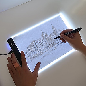 A4 LED Light Pad, 9.3x13.2 Inches Rechargeable Tracing Light Box, Adjustable Brightness Tracing Light Pad with Scale, Diamond Painting Light Board, Light Table for Tracing, Weeding Vinyl, Art (White)