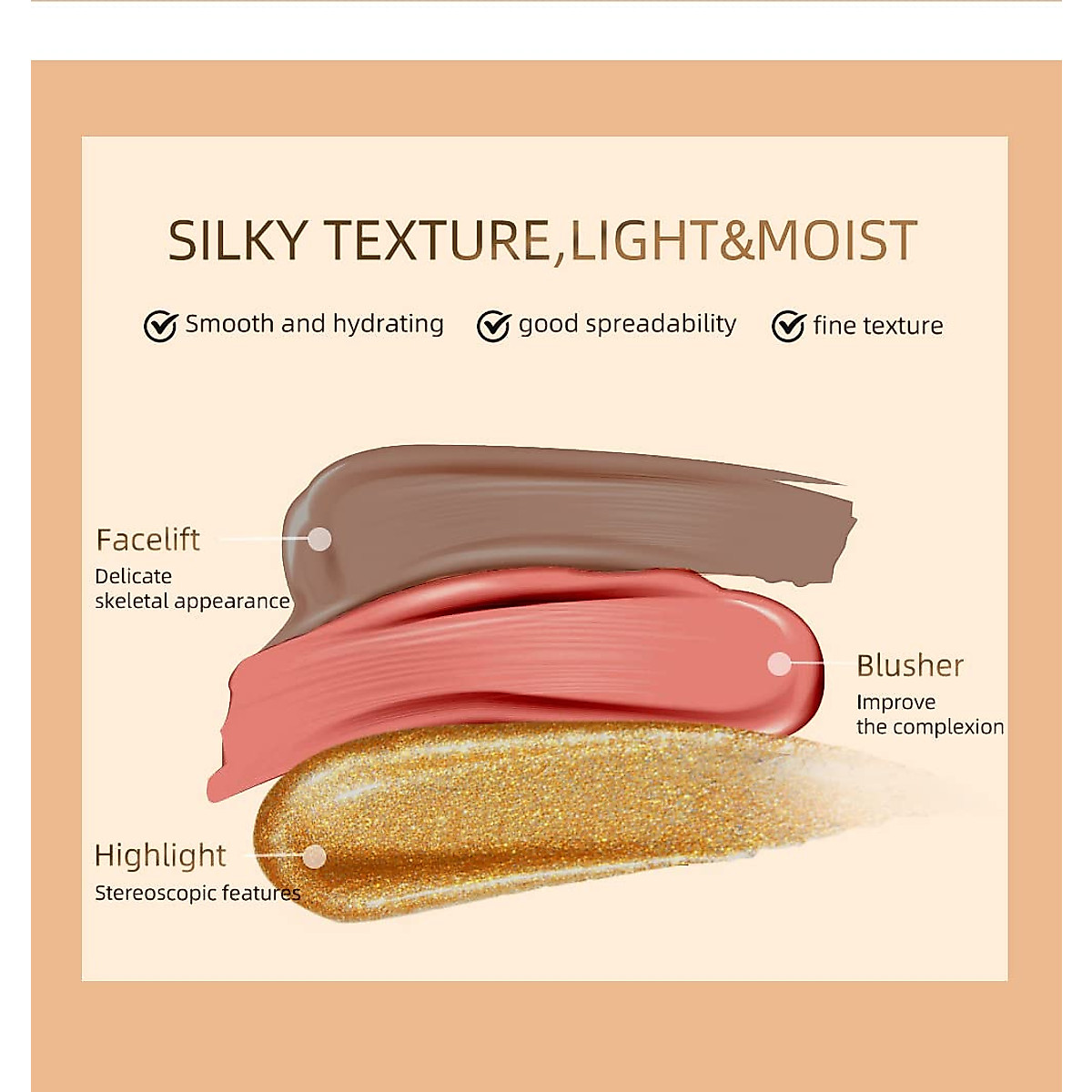 2 Colors Liquid Contour Beauty Wand, Highlighter and Bronzer Stick,Long Lasting & Smooth Natural Matte Finish,with Cushion Applicator Attached Easy to Blend. (1#/2#)