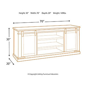 Signature Design by Ashley Budmore Rustic TV Stand Fits TVs up to 68", 2 Sliding Barn Doors and 6 Storage Shelves, Dark Brown