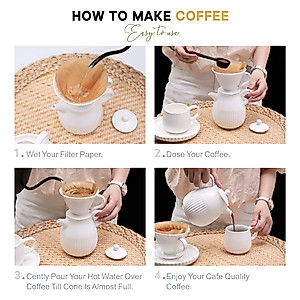 D'ORAMIE Pour Over Coffee Dripper Set ，Maker Ceramic Slow Brewing Coffee Set for Home, Cafe Restaurants Homewarming Gift Easy Manual Brew Maker Gift Strong Flavor Brewer Set